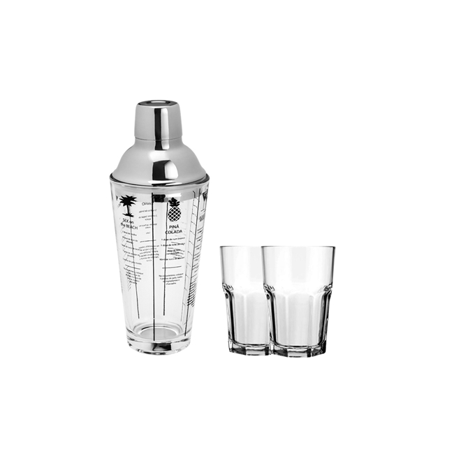 Kit Coqueteleira 420ml e 2 Copos Bristol Long Drink 410ml - Kit Coqueteleira 420ml e 2 Copos ...